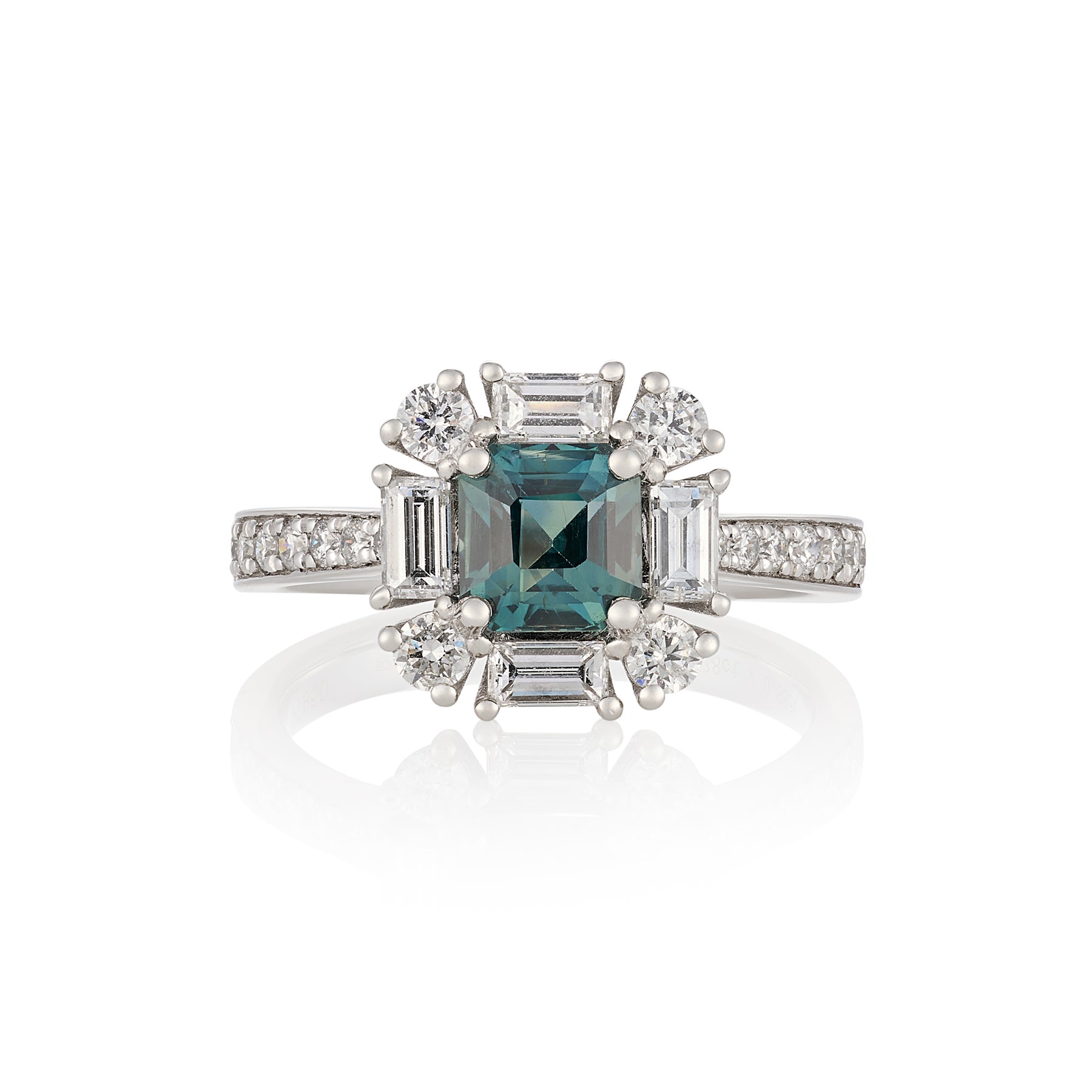 Art Deco Teal Sapphire & Diamond Ring